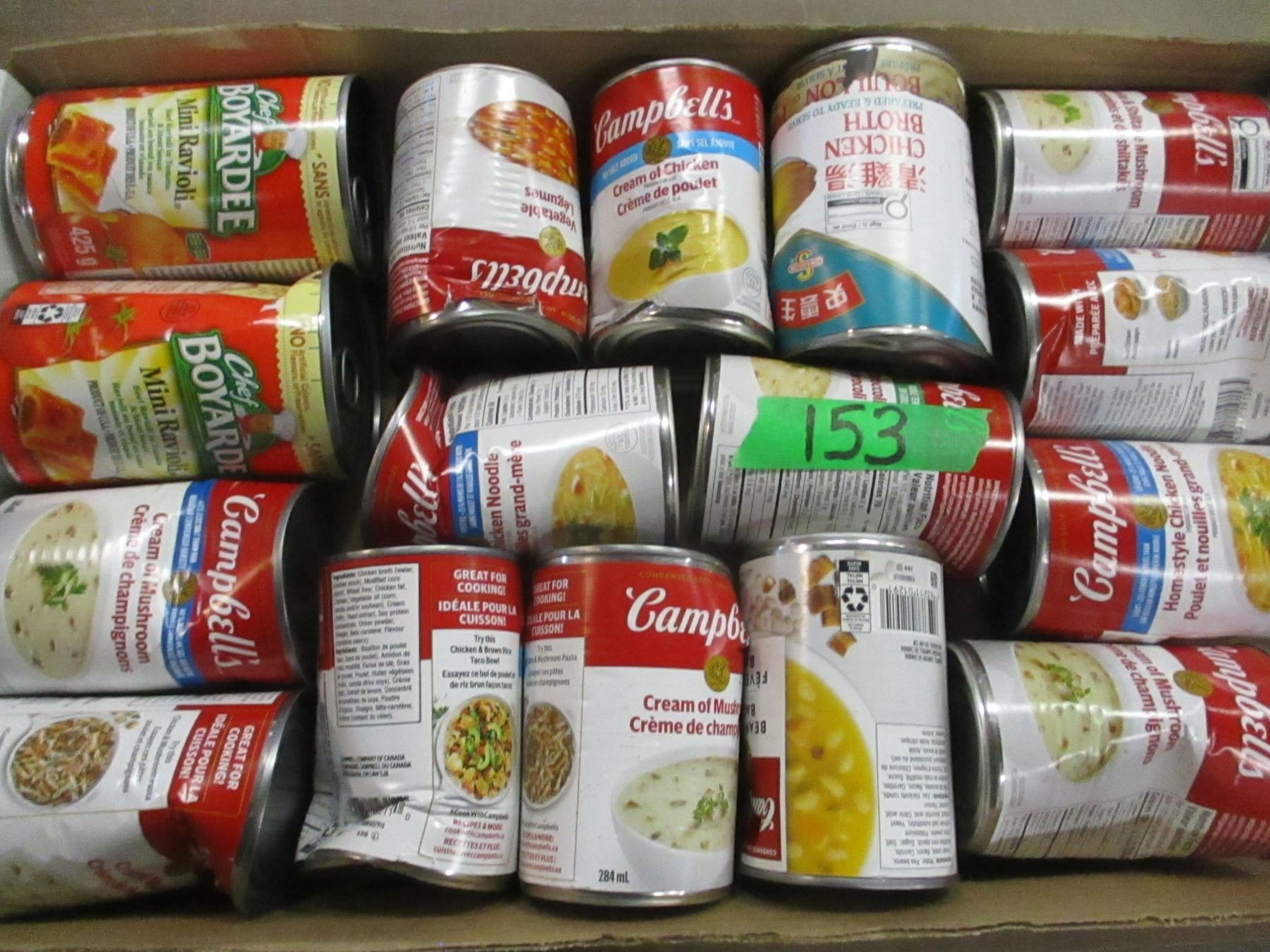 FREIGHT DAMAGE (AS IS): FLAT C/W SOUP, CHEF BOY R DEE & BROTH - 16 CANS