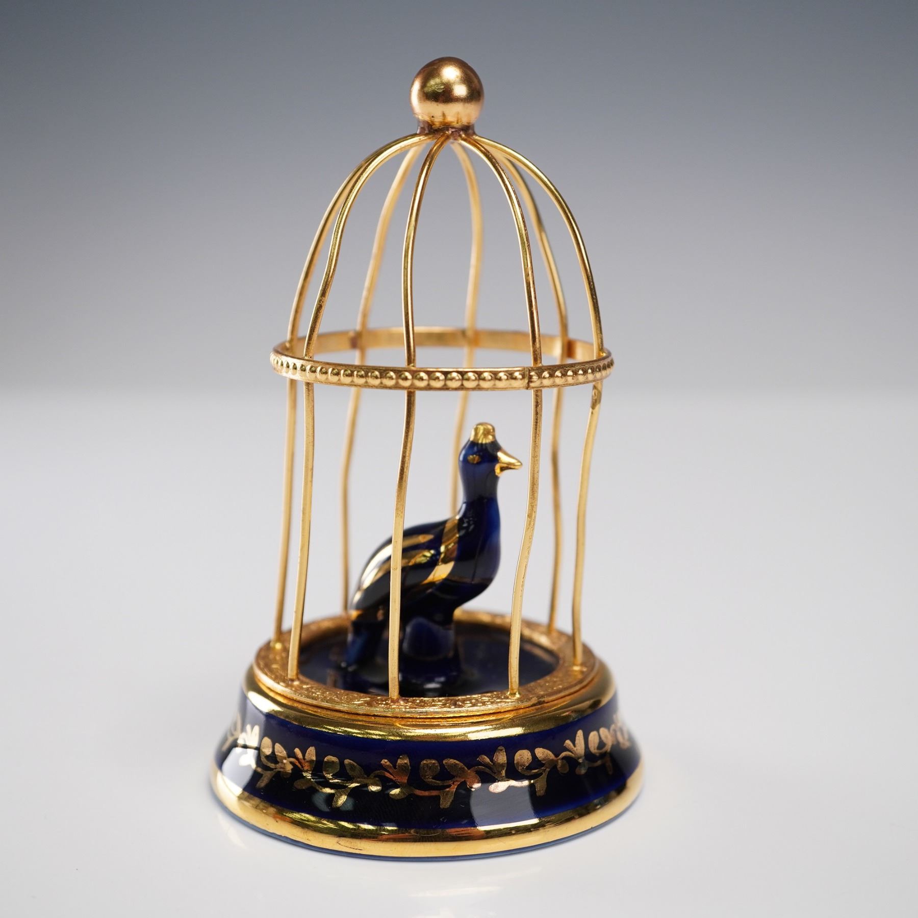 Limoges Porcelain Figurine, Peacock in Gilt Cage