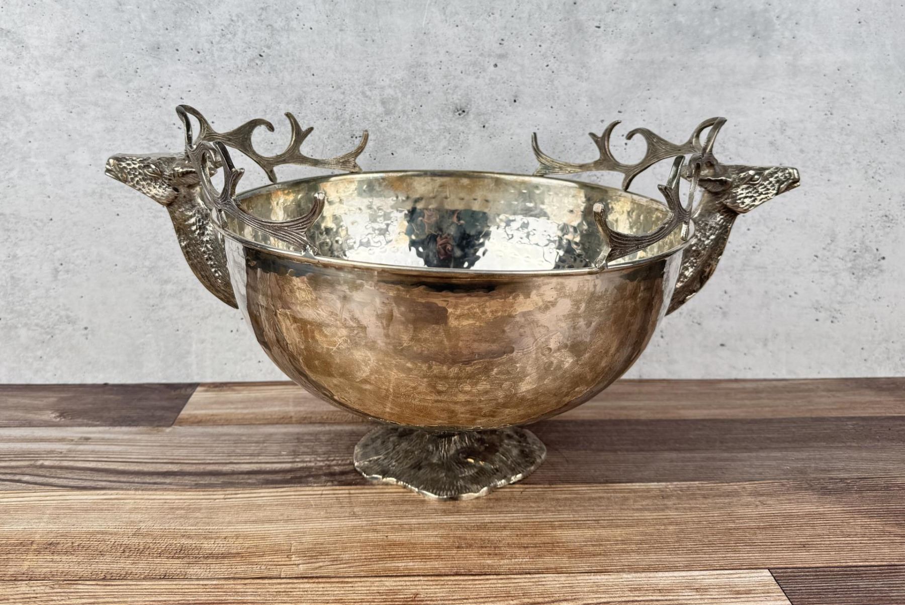Mid Century Silver Plate Stag Punch Bowl