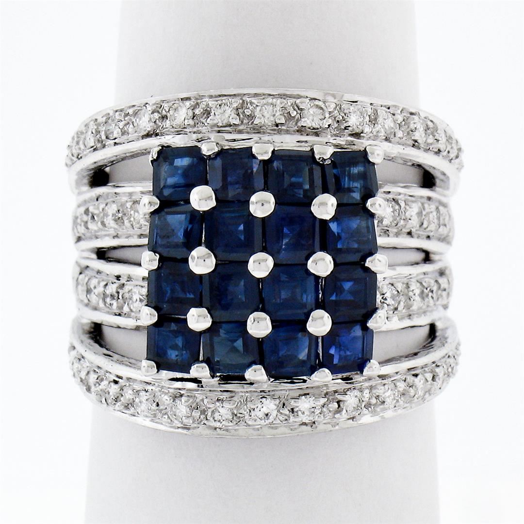 New 18K White Gold 3.15 ctw Calibre Square Sapphire Cluster Quad Row ...