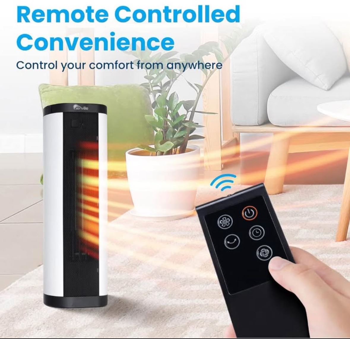New Senville 22in swing ceramic tower heater with fan & remote