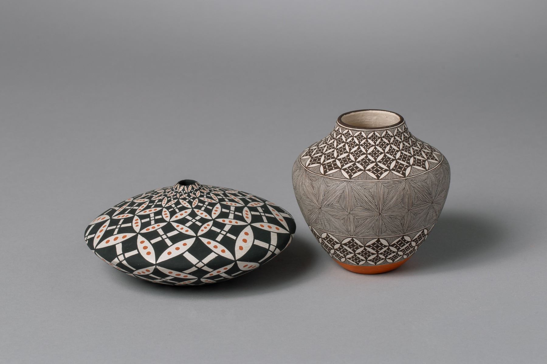 Lot of 2 Acoma Pots, Dorothy Torivio (1946-2010) and Rebecca Lucario (b ...