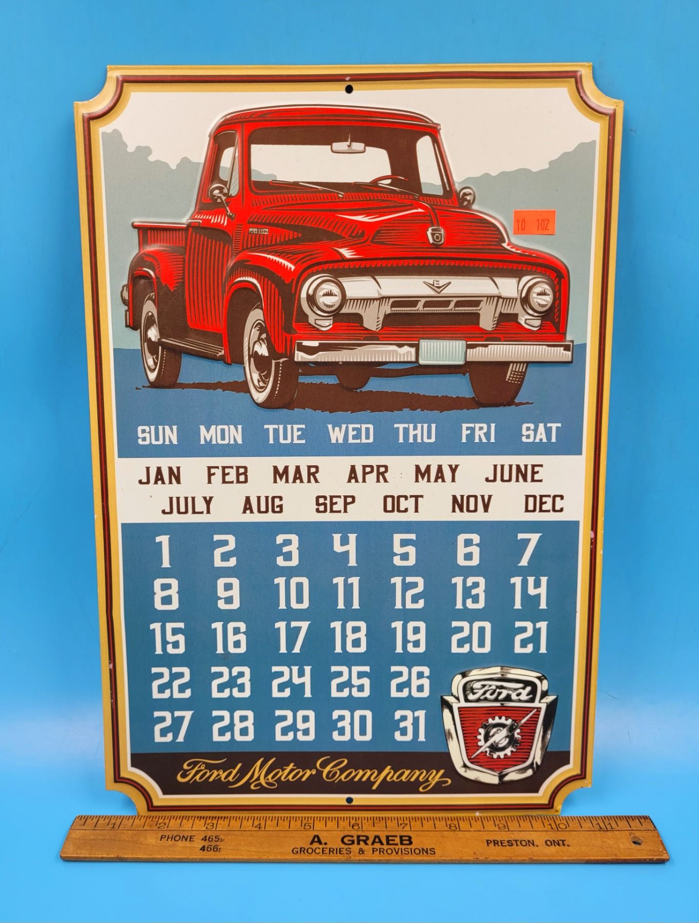 VTG Embossed Metal Ford Truck Perpetual Calendar