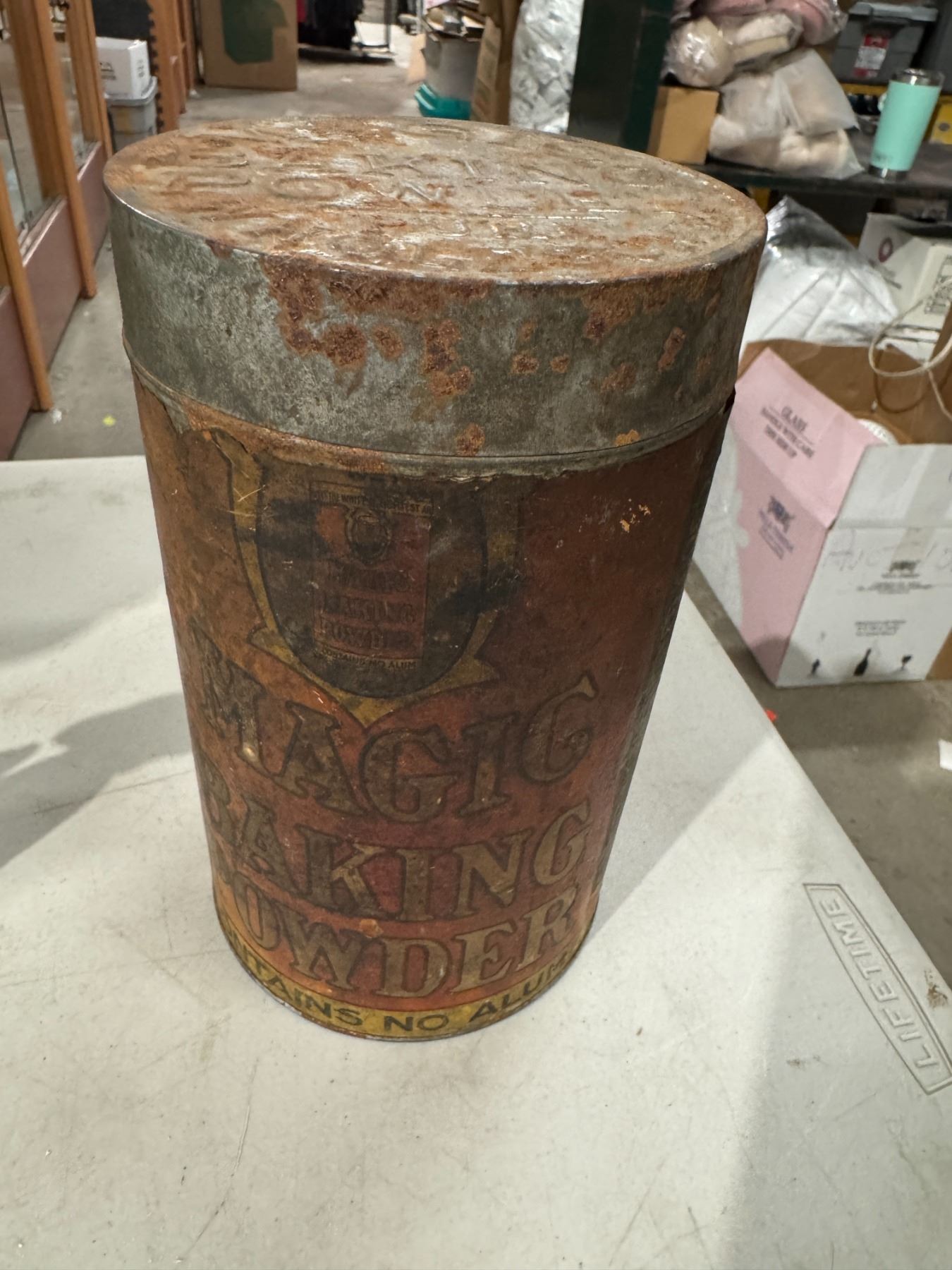 Vintage magic, baking powder, tin