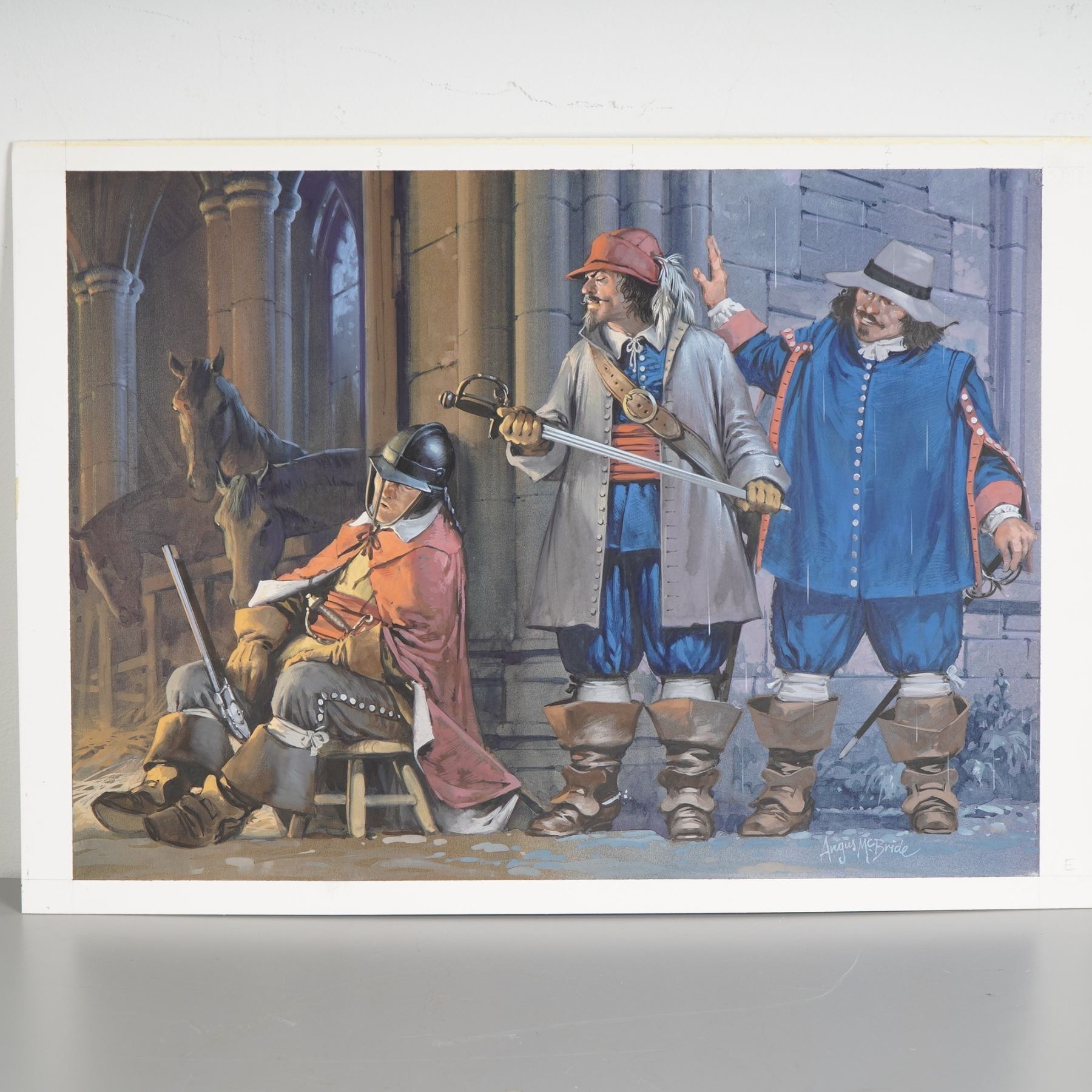 Angus McBride Original Gouache on Board, English Civil War Soldiers, Signed