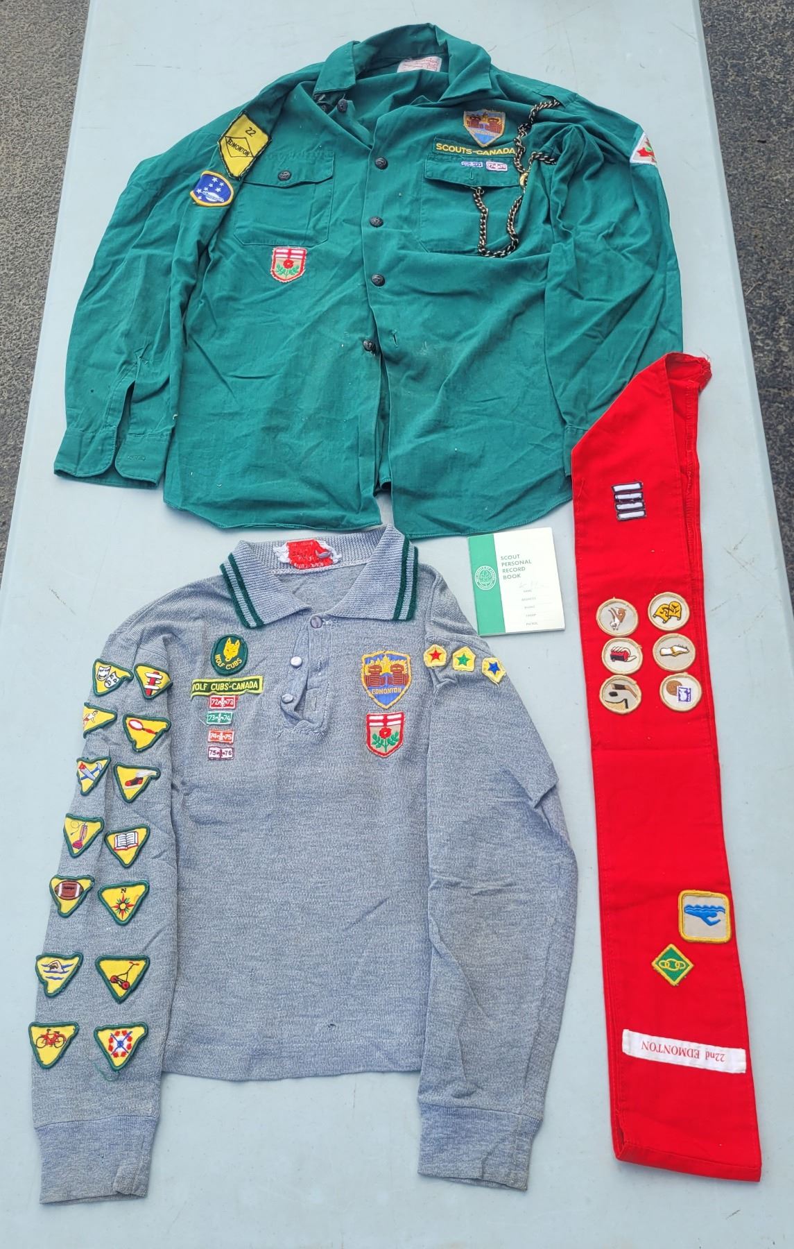 Vintage Boy Scouts Sweater, Button Up Shirt, Sash w/ MANY Patches