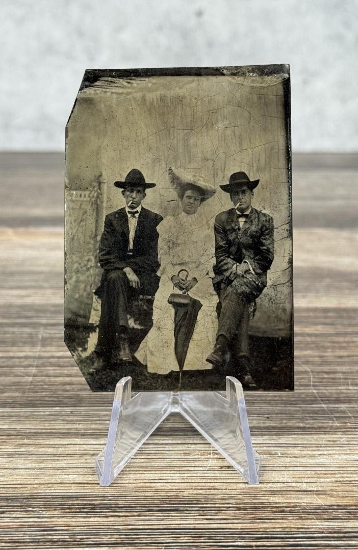 Antique Tintype Photo With Niagara Falls Backdrop