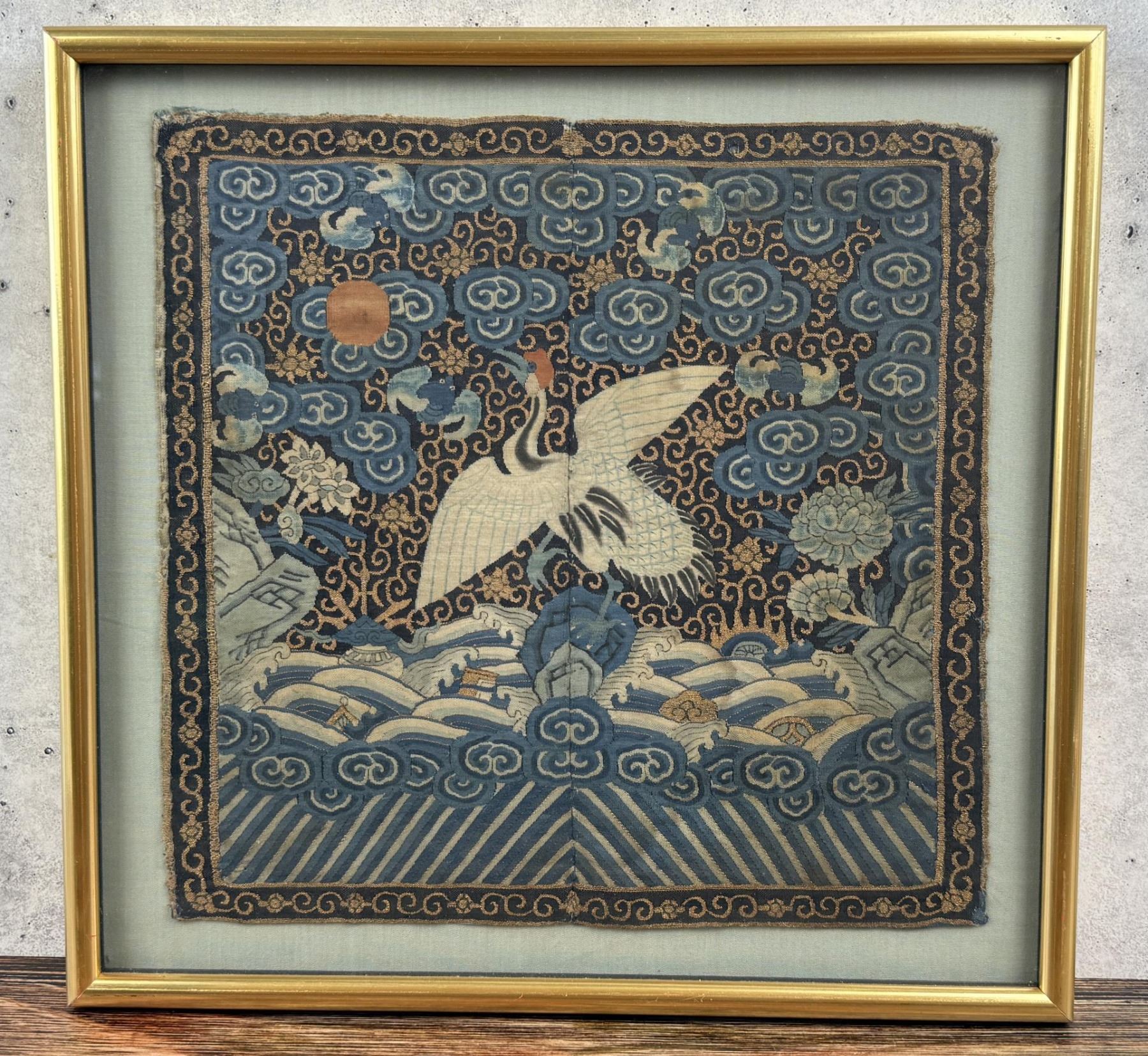 Antique Chinese Buzi Crane Rank Badge