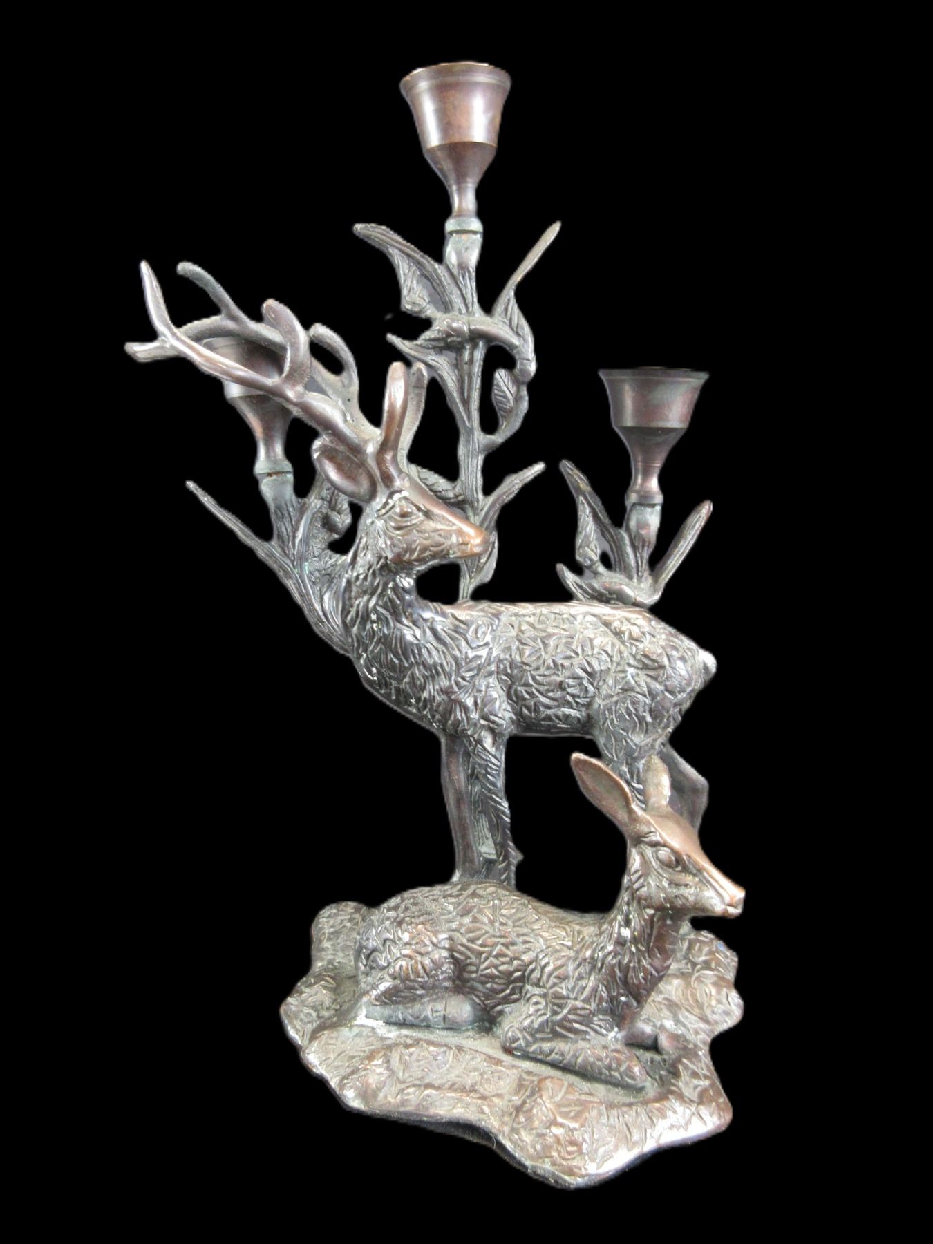 Metal Red Stag Candle Stick Holder- 9" X 5"