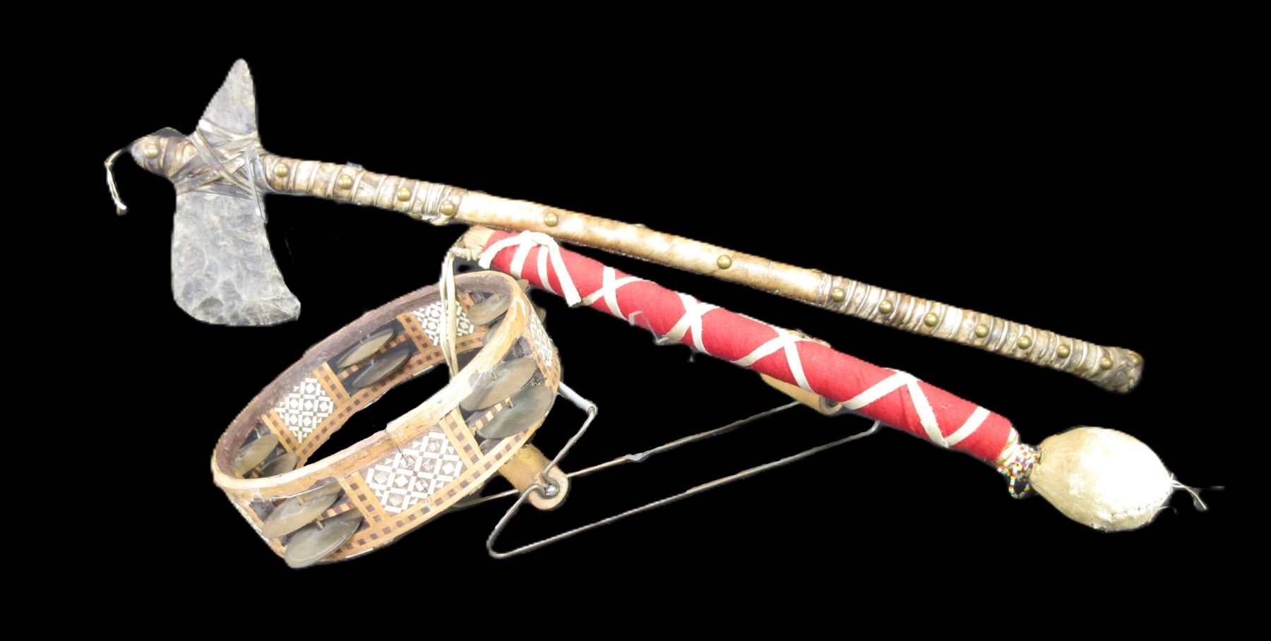Contemporary Studded Rawhide Wrapped War Axe- Beaded Cloth Wrapped War ...