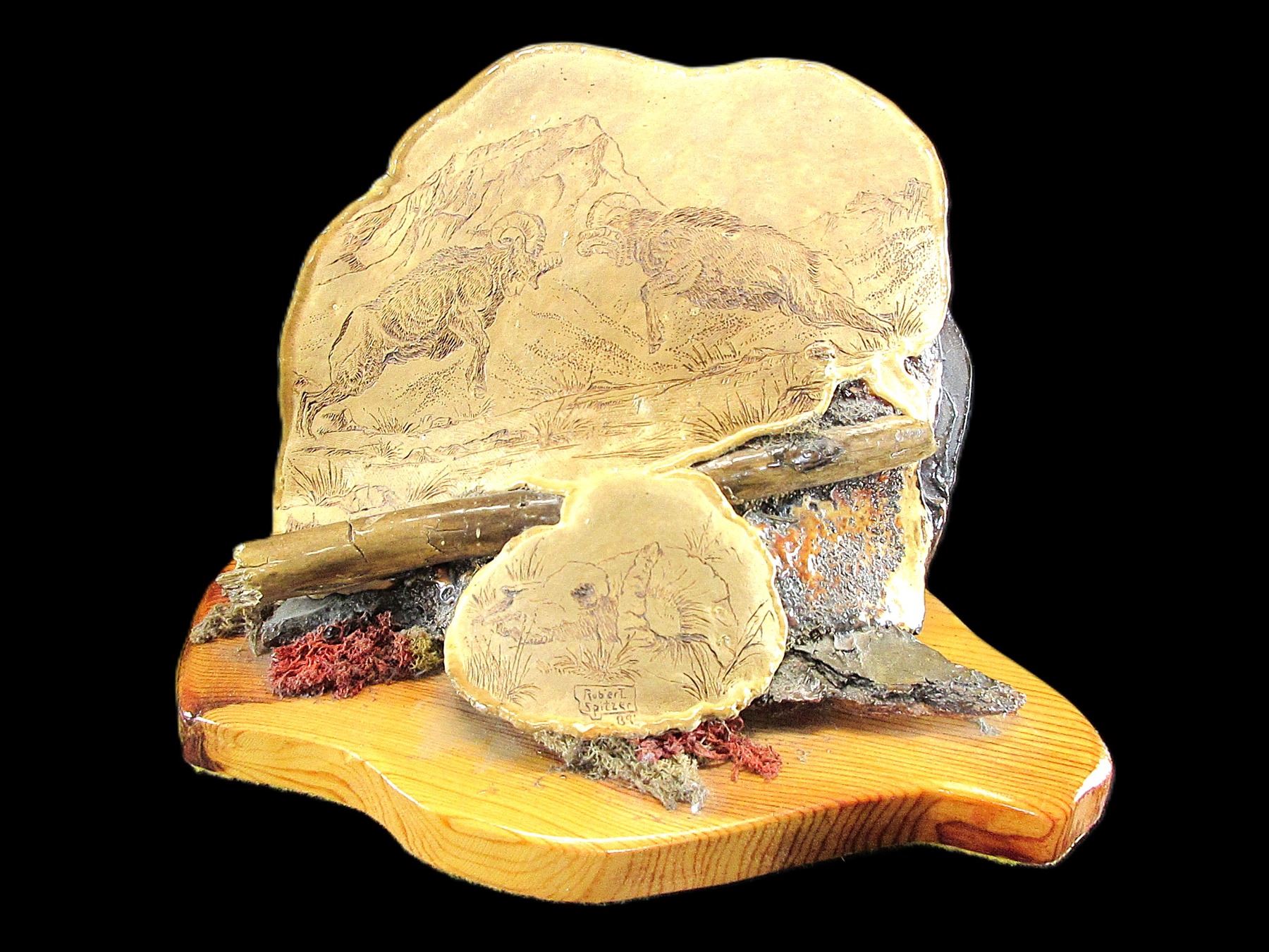 Etched Mushroom Sculpture By Robert Spitzer 89- Mountain Scene With ...