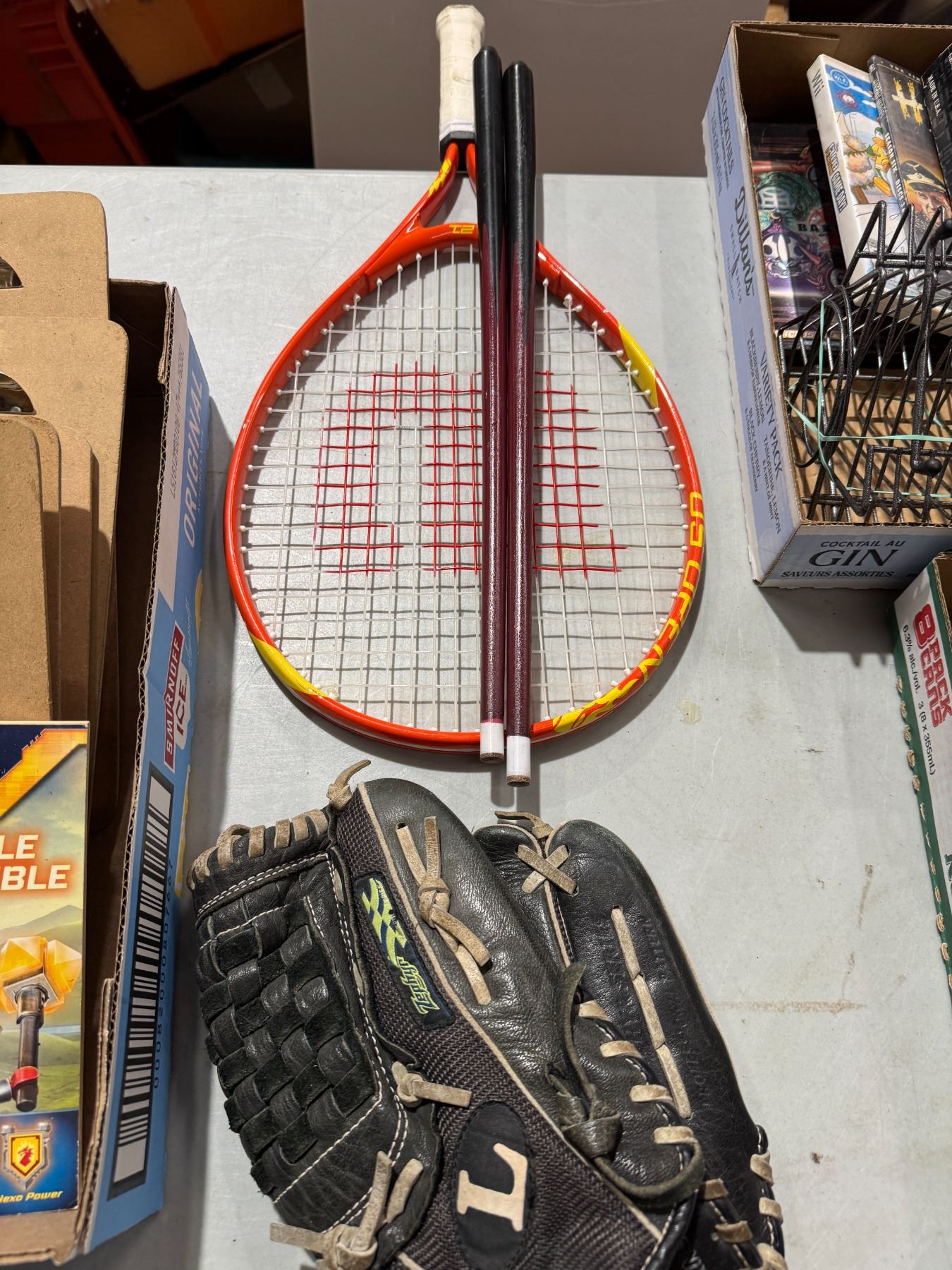 Mini pool cues racket and ball glove