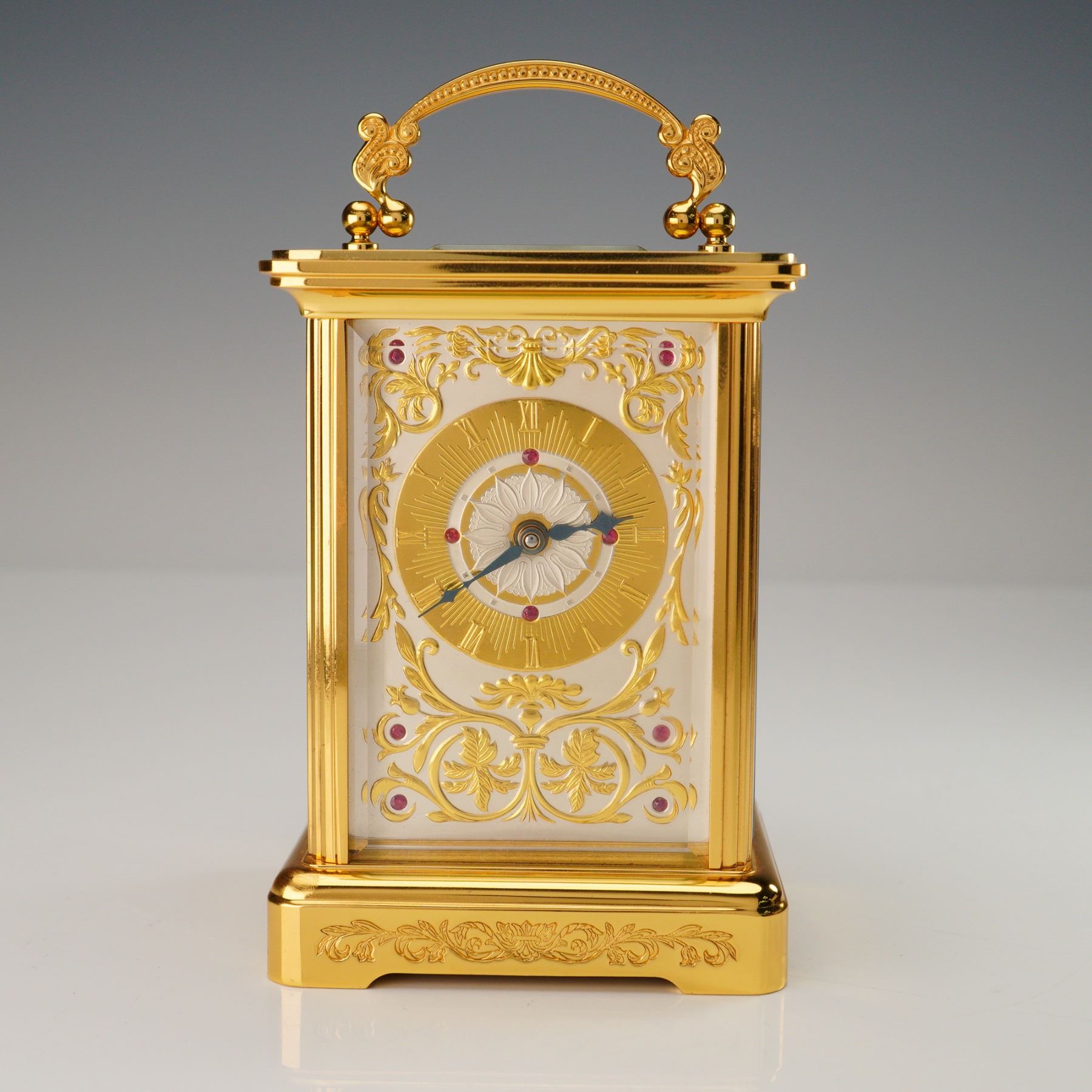 Imperial 24K Gold & Silver Plated Carriage Clock By Igor Carl Faberge