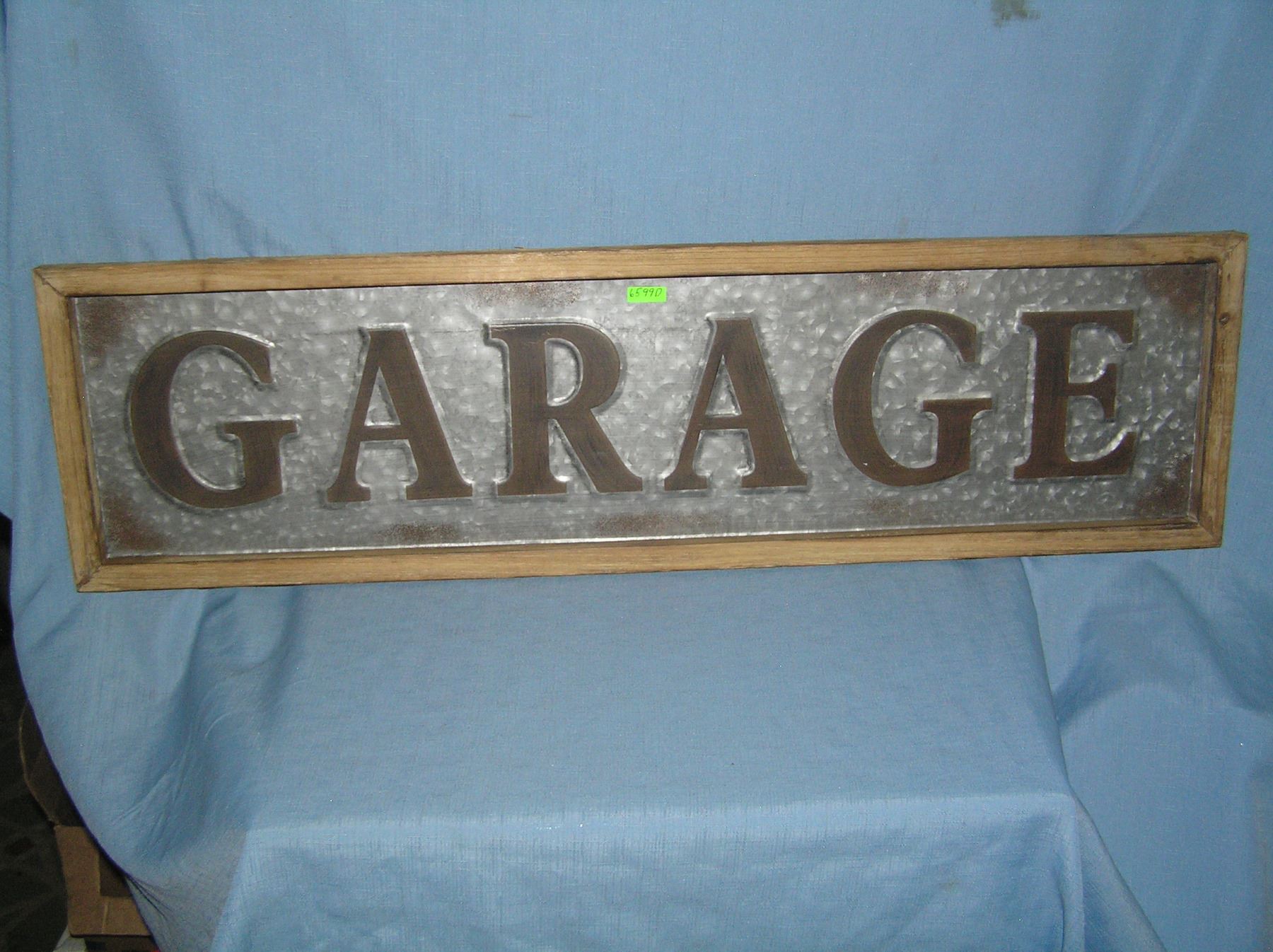 Large GARAGE metal wood framed sign