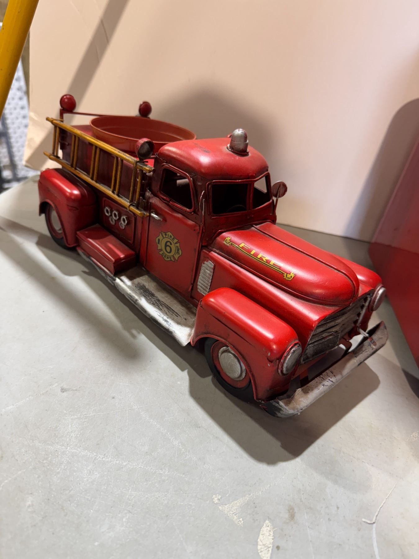 Tin fire truck planter