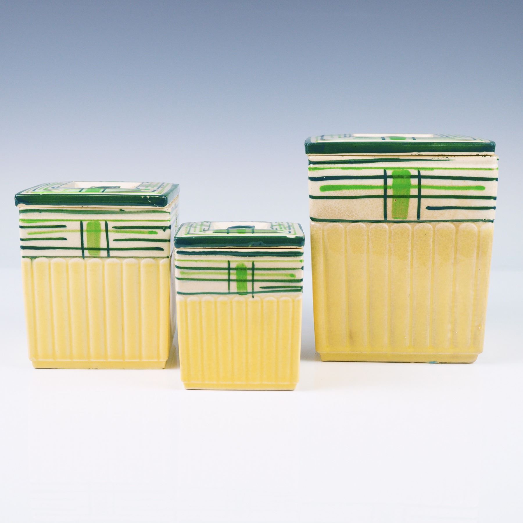 3pc Art Deco Hand-Painted Japanese Ceramic Canister Set