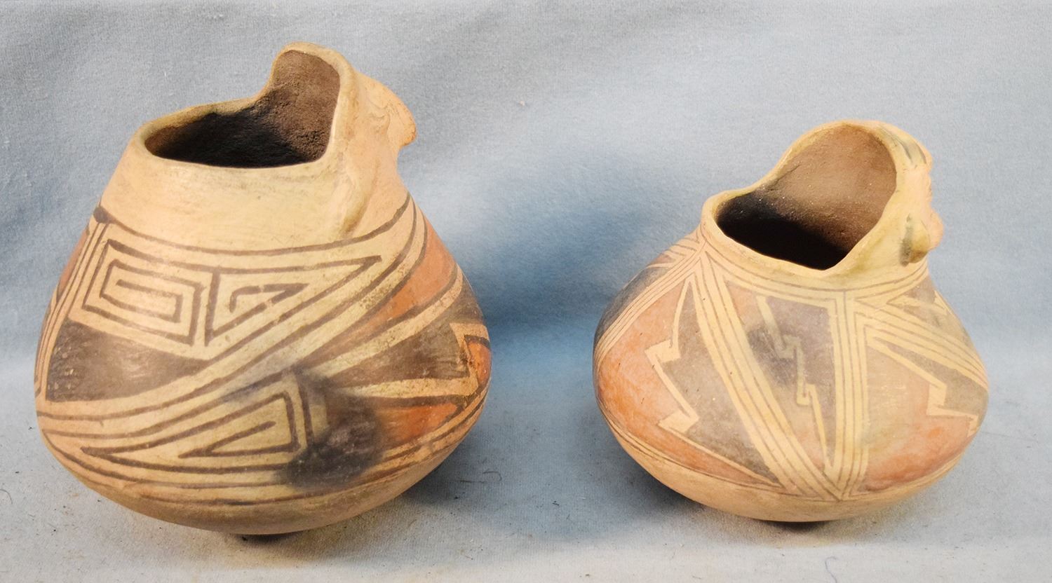 (2) Native American (SW) pots with faces, 6.5" tall and 4.5" tall ...