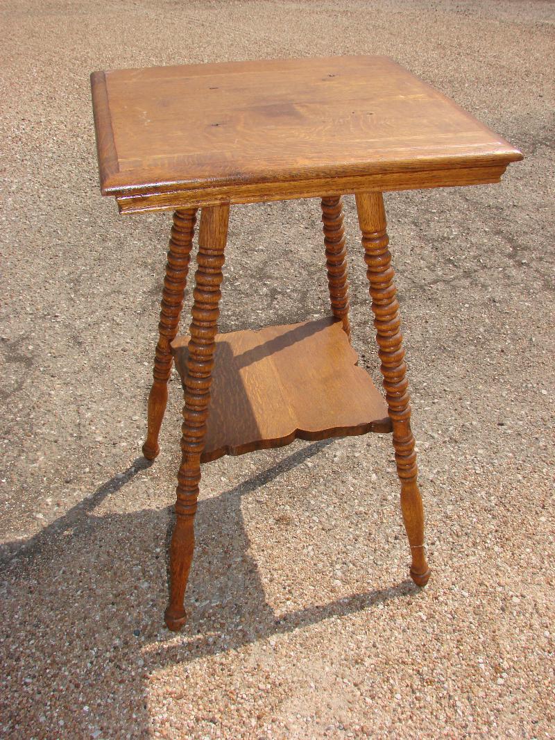 Oak Spool Leg Side Table
