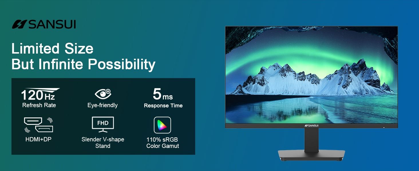 Sansui 27 Inch Computer Monitor 120Hz Fhd 1080P Monitor Es-27F2