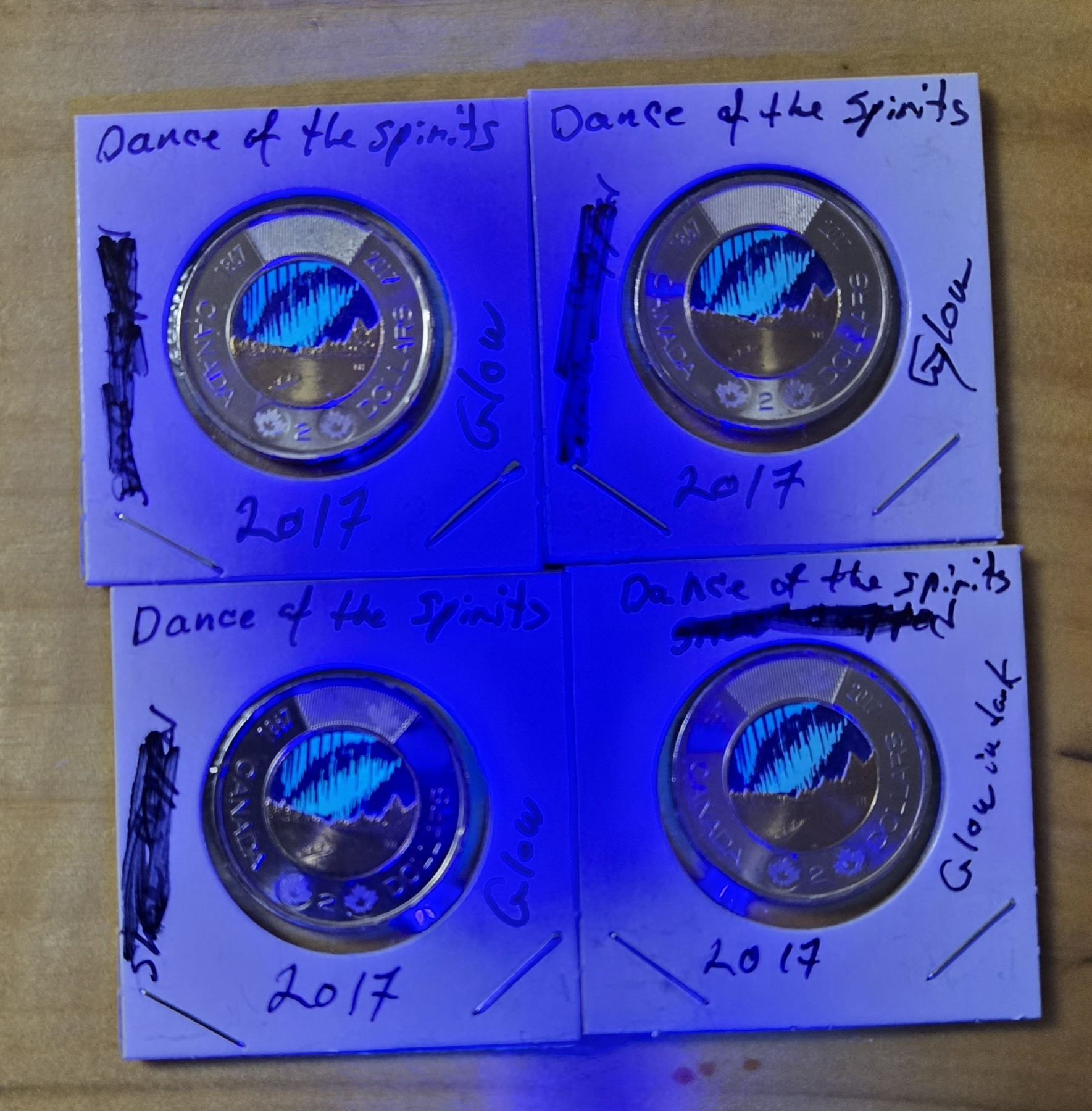 Four 2017 Uncirculated Canadian “Dance of the Spirits” Colorized Toonies