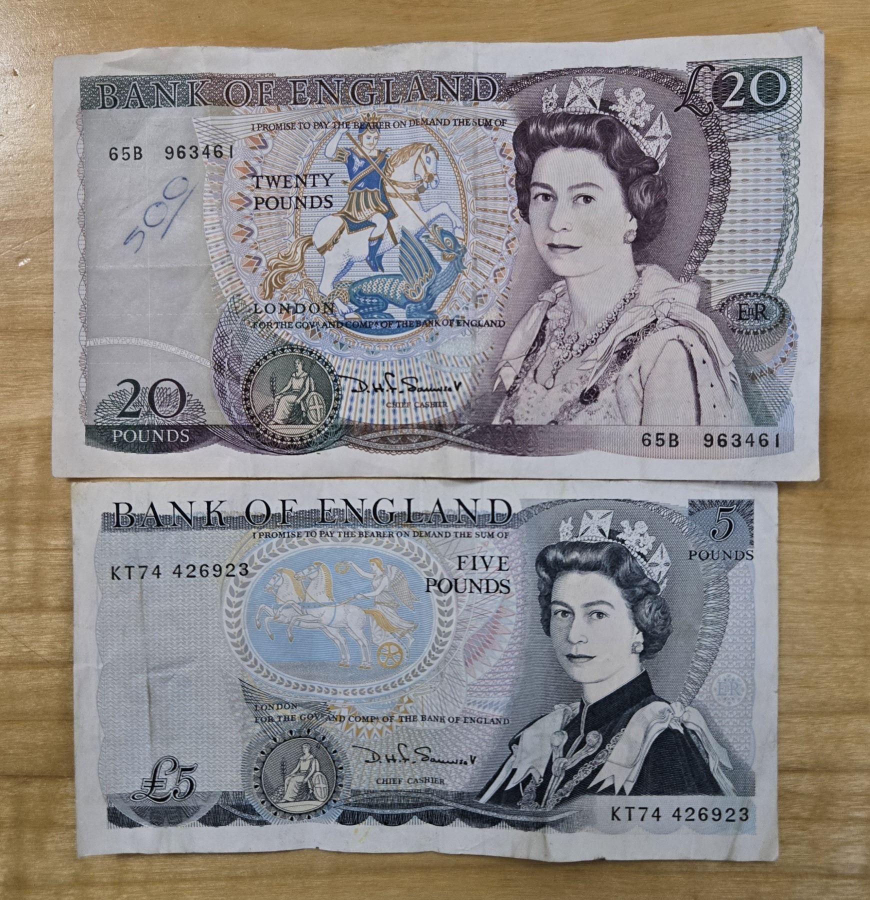 One Bank of England Ten Pound Banknote & one Five Pound Banknotes from ...