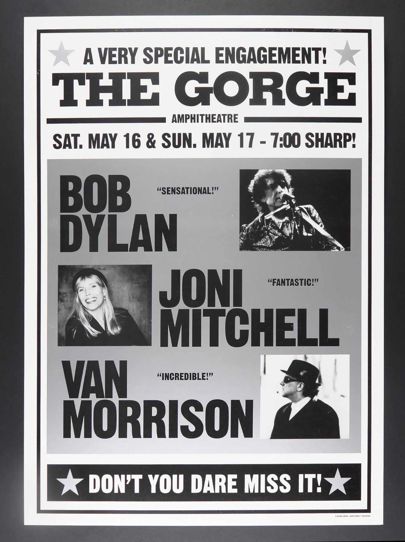 The Gorge: Bob Dylan, Joni Mitchell, Van Morrison Original Poster ...