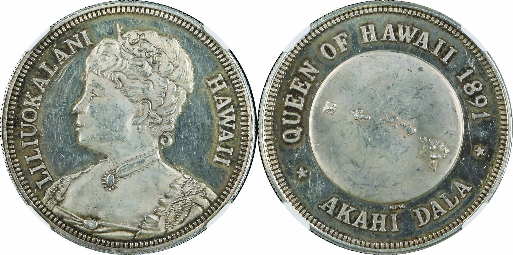 Liliuokalani 1891-1893 Dollar (Akahi Dala), 1891, AG Ref : KM X12 ...