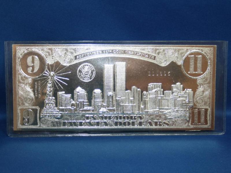 Liberian 9/11 Commemorative Silver Leaf Cert. $20 September 11th Silver ...