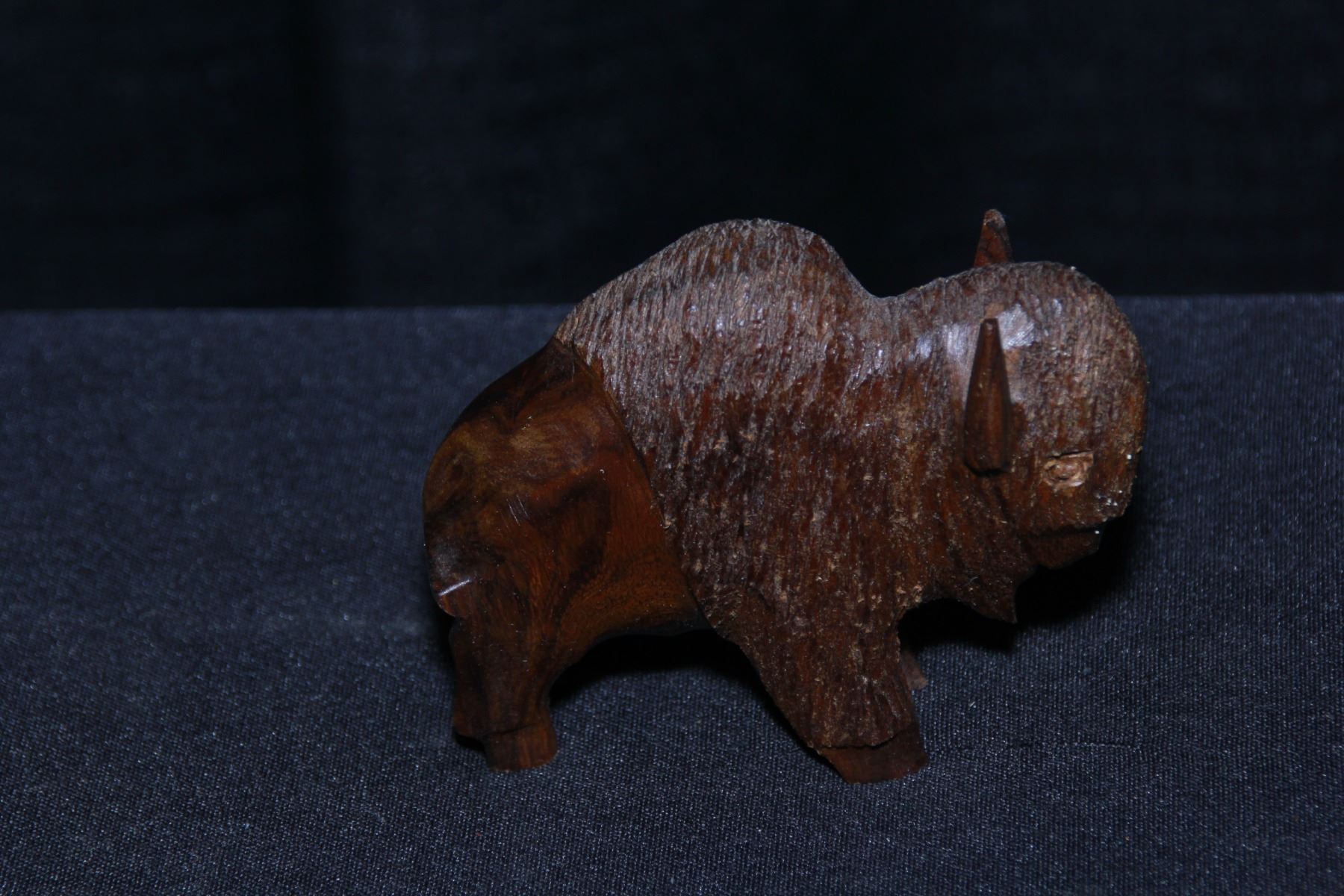 Wood, hand-carved, buffalo/bison figure