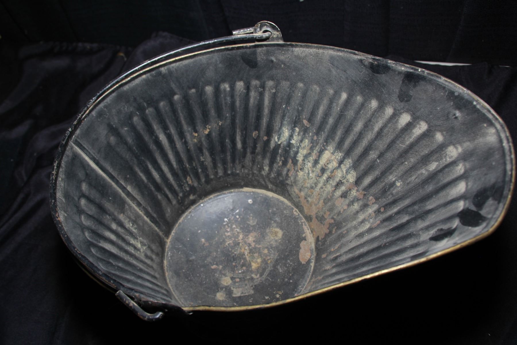 Hand painted #17 black Ash bucket with peacock " coal Skuttle"