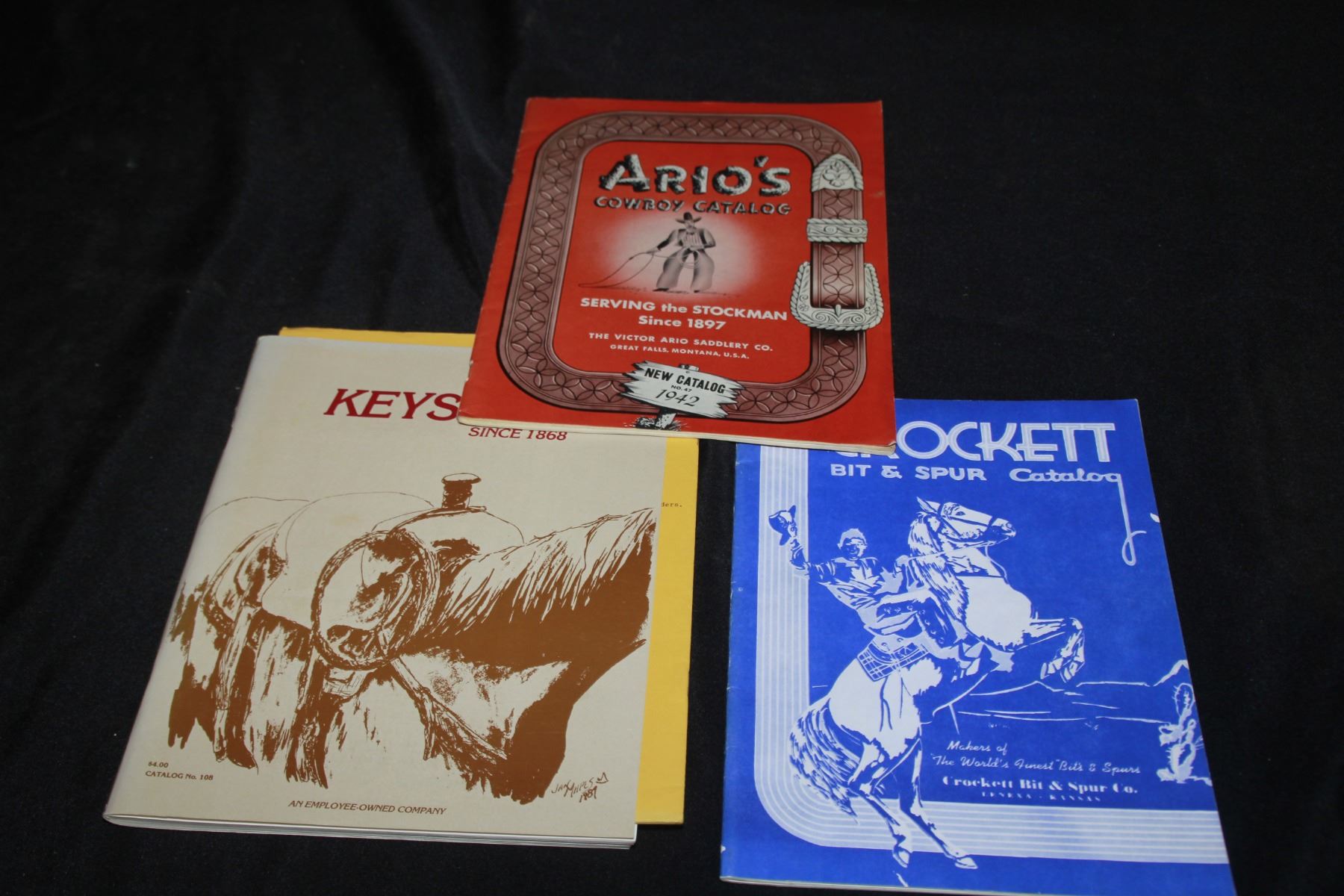 3 paperback book lot: , "Crockett Bit and Spur Catalogue", and "Keyston ...
