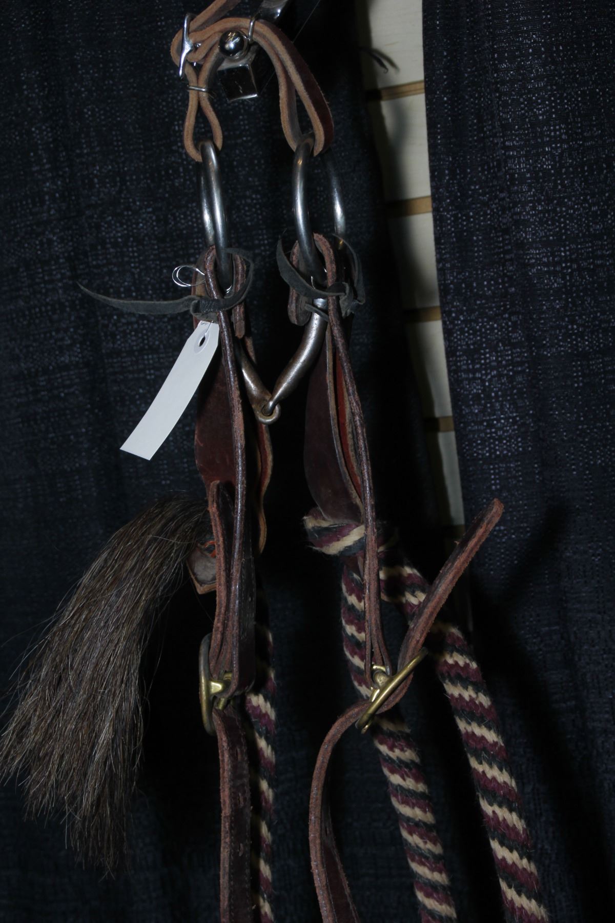 leather MT bridle w/ horse hair end rope and driving bit.