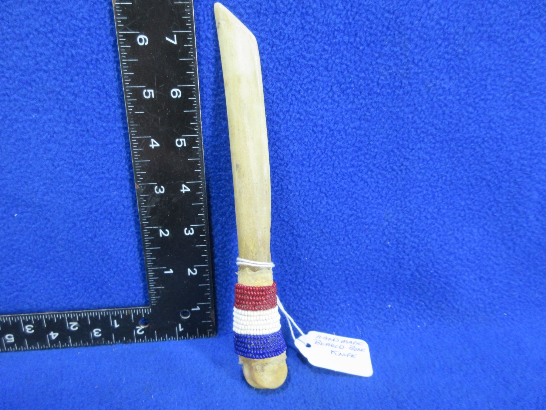 Native American Bone Knife with Beadwork - 7 3/4" Total Length