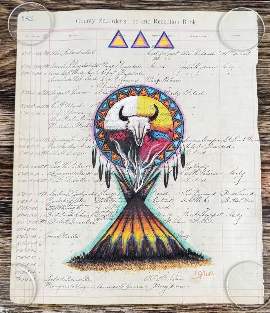 Gordon Henry Rocky Boy Cree Ledger Art Painting