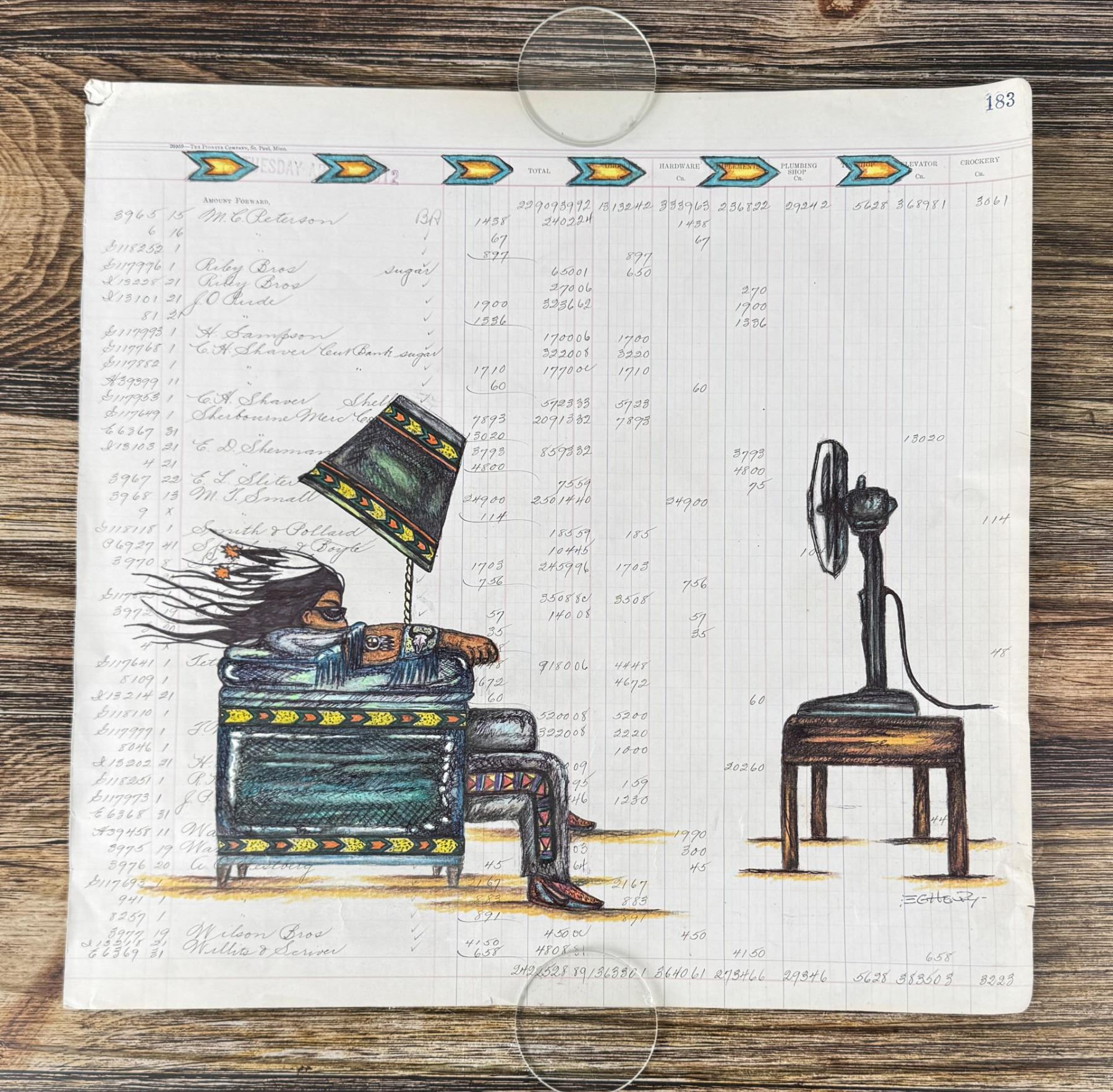 Gordon Henry Rocky Boy Cree Ledger Art Painting