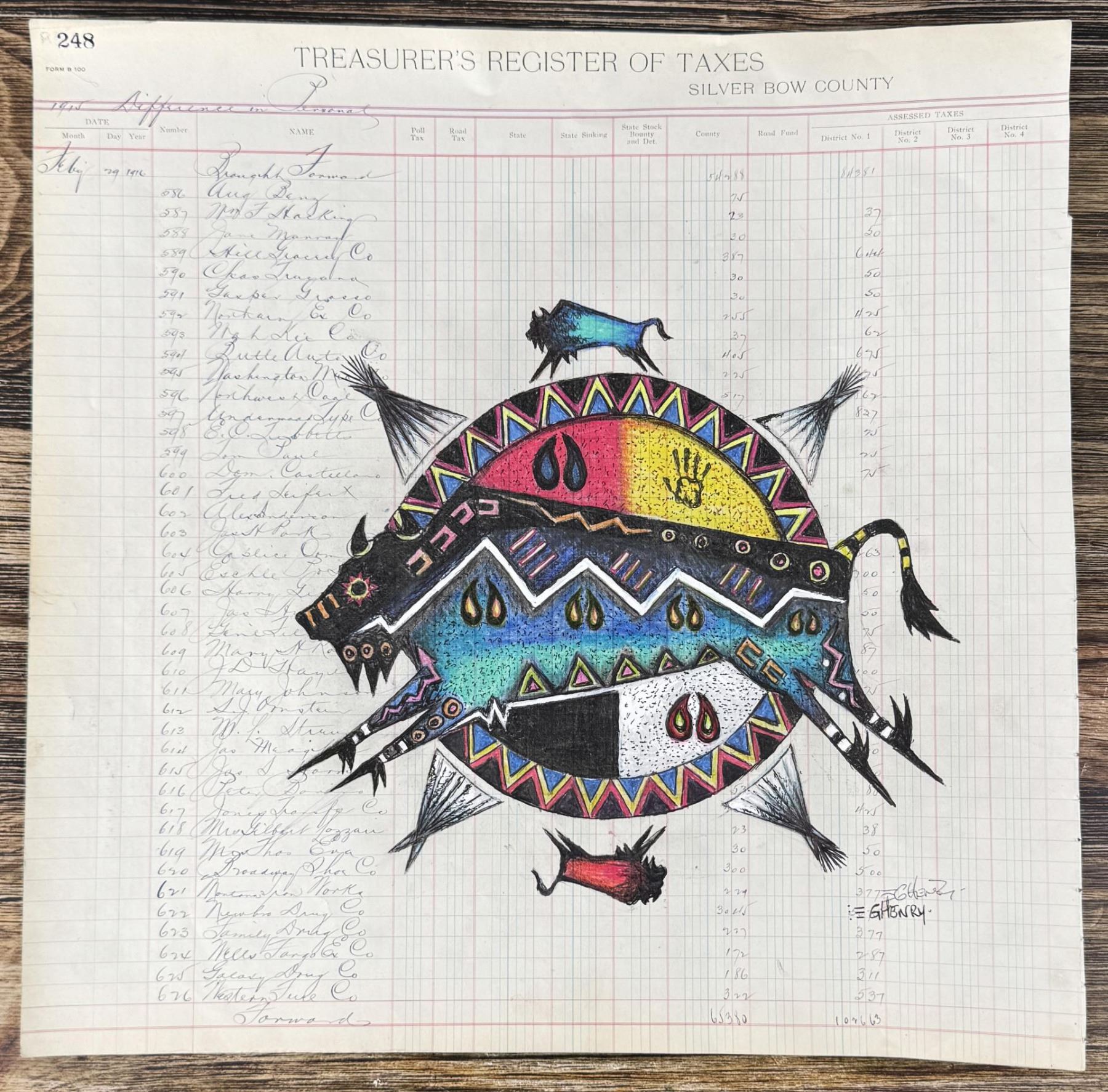 Gordon Henry Rocky Boy Cree Ledger Art Painting