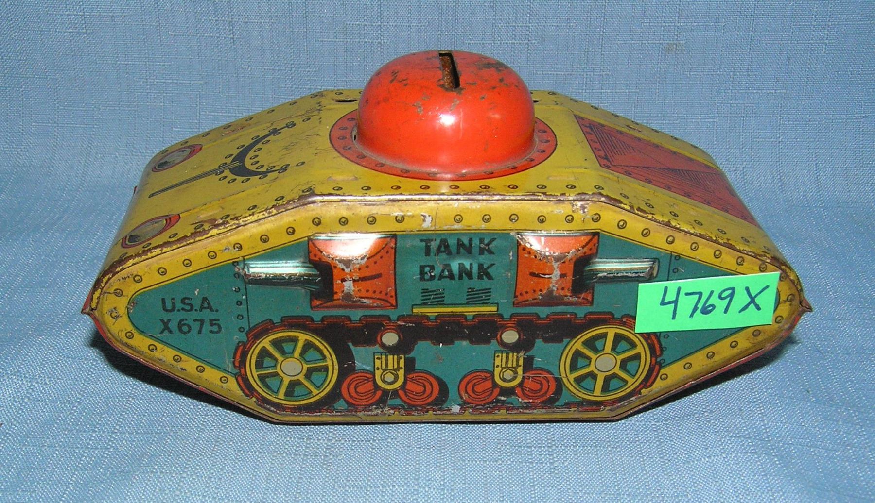 Early WWI style tin tank bank Marx Toys circa 1930s
