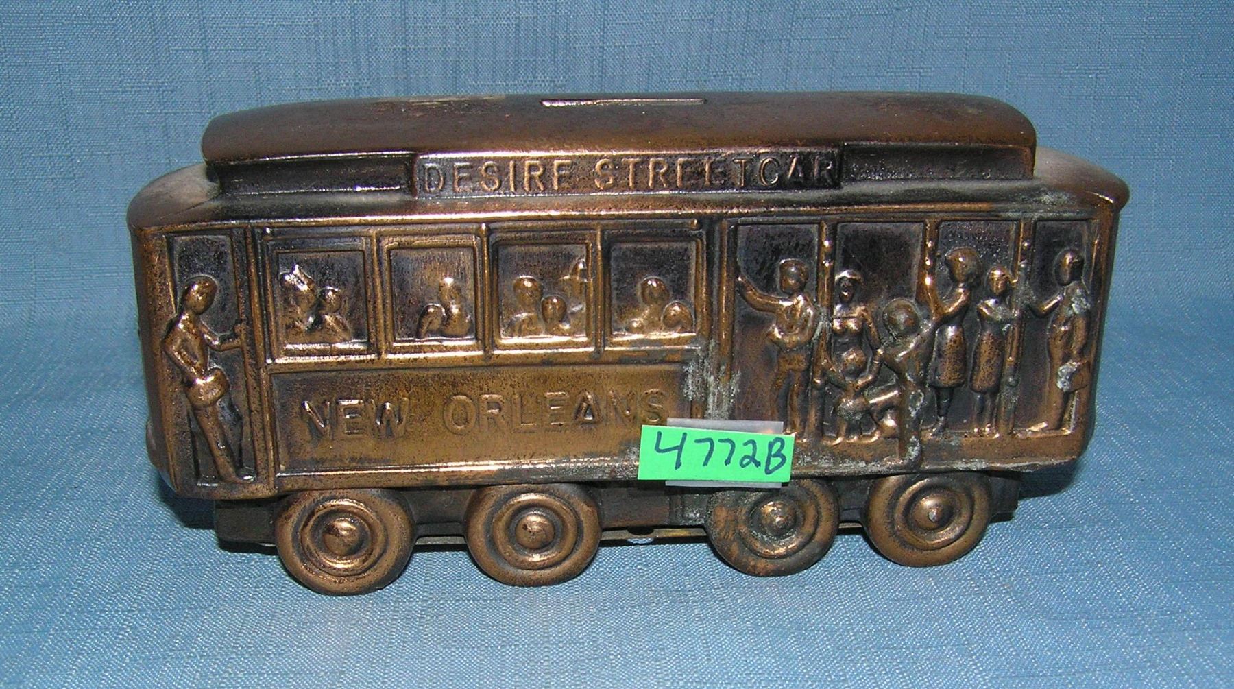 New Orleans trolley car all cast metal trolley car bank