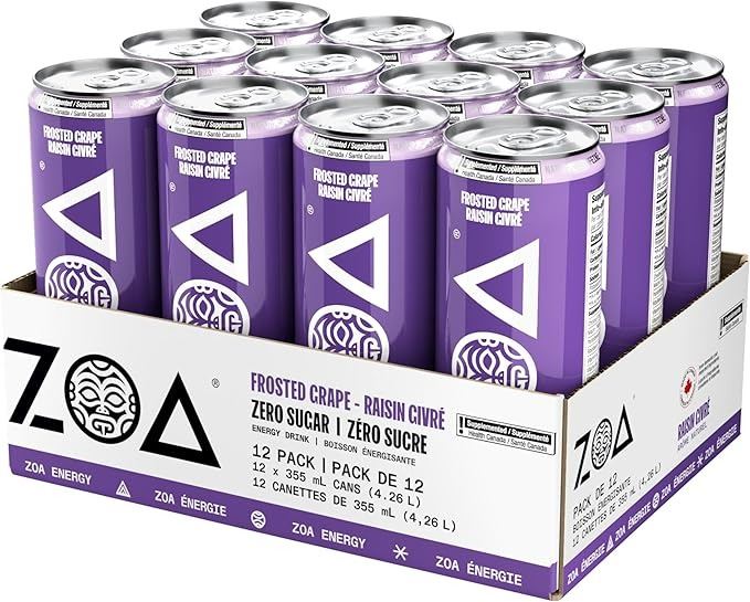 1 Case of ZOA Energy Frosted Grape Zero Sugar Energy Drinks - 12 x ...