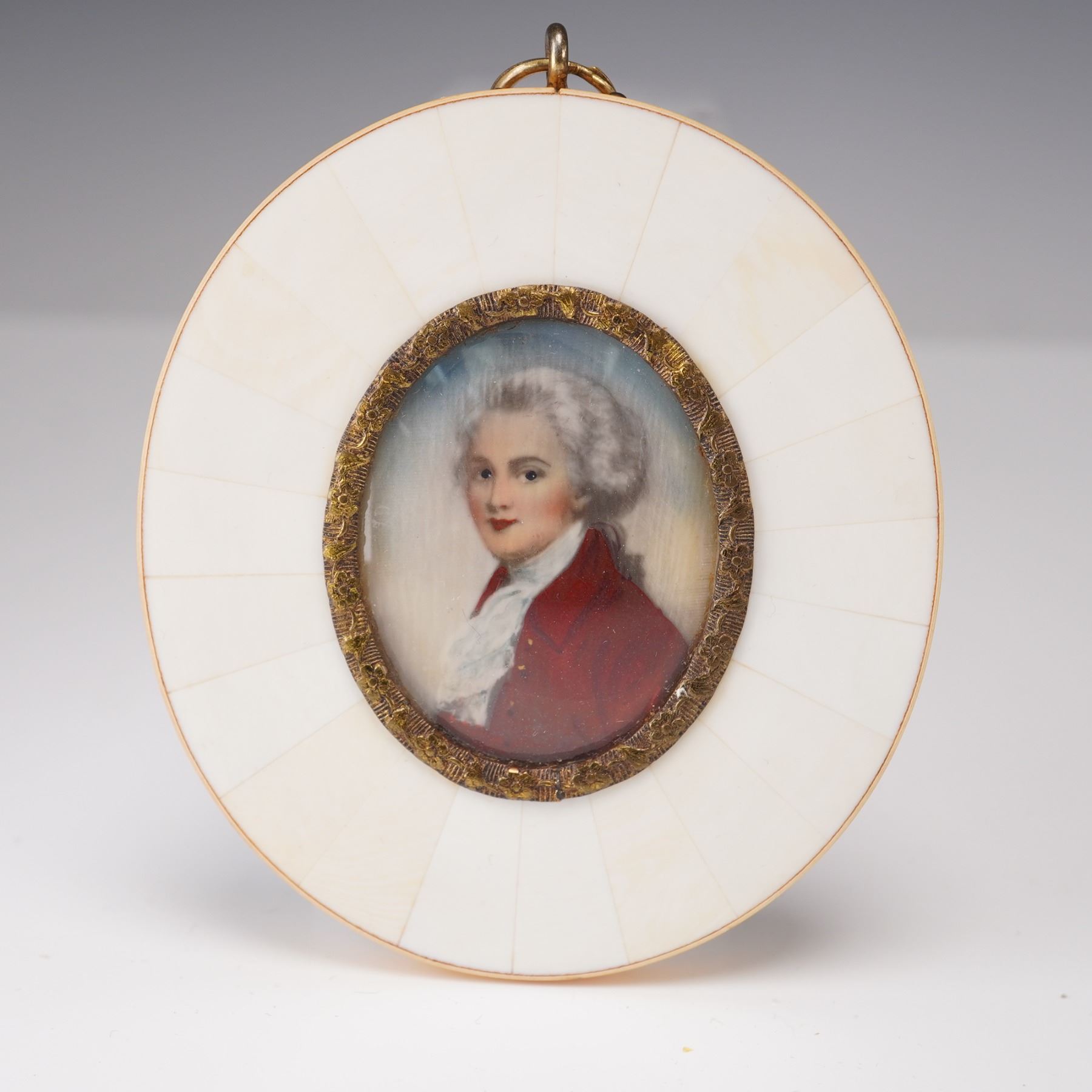 Portrait Miniature of Wolfgang Amadeus Mozart, Bone Round Frame