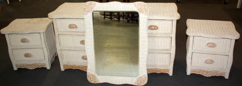 Pier 1 Wicker Dresser, Mirror, And Night Stands