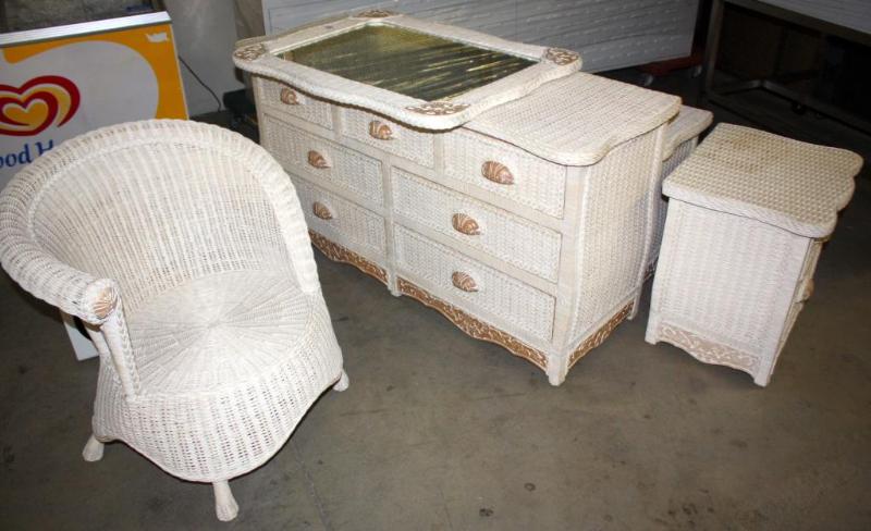 Pier 1 Wicker Dresser, Mirror, And Night Stands