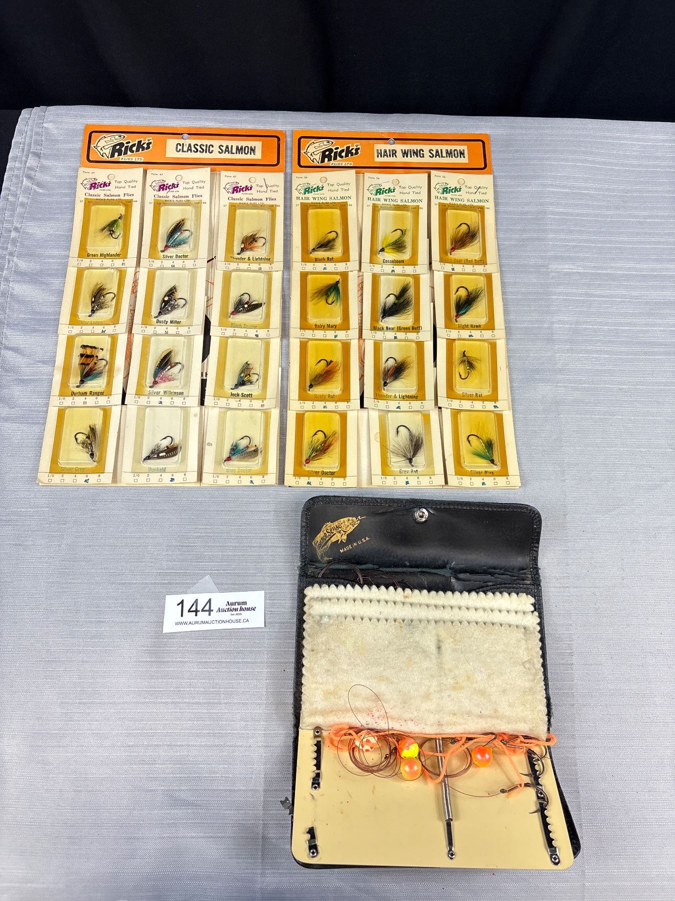 2 Vintage Fly Fishing Hooks Store Displays with Leather Pouch and More ...