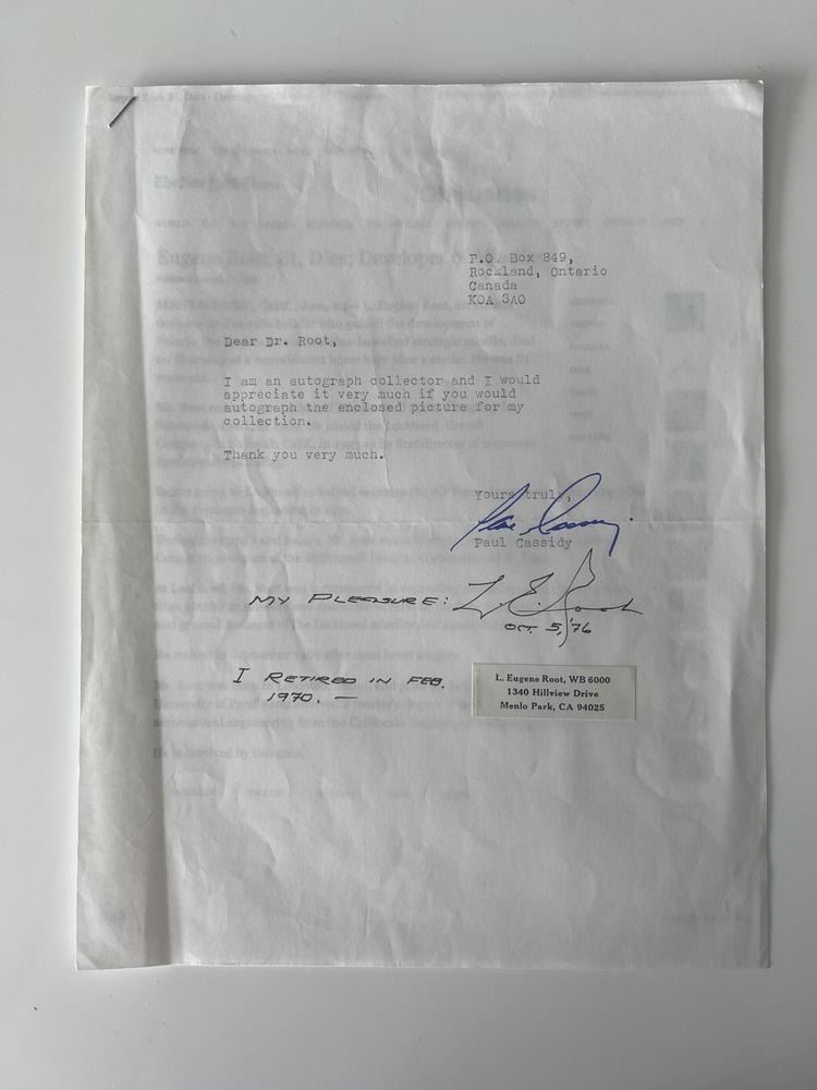 L. Eugene Root signed letter