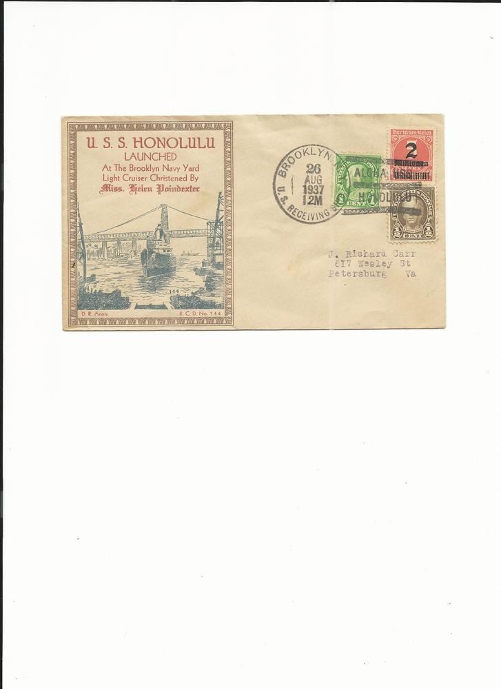 U.S.S. Honolulu - Ship Cover for launching of the USS Honolulu- 1937 ...
