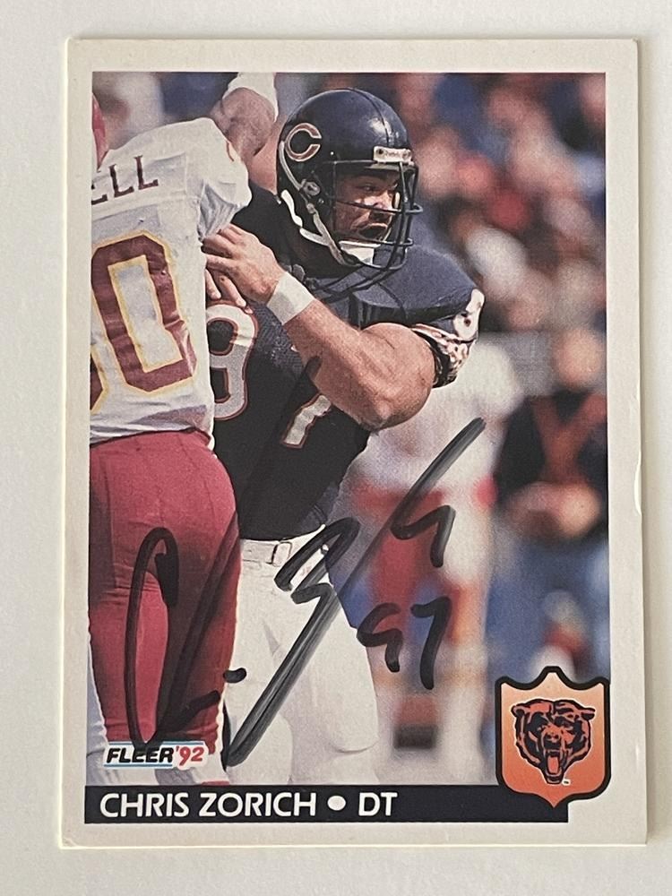 Chicago Bears Chris Zorich 1992 Fleer #52 signed trading card