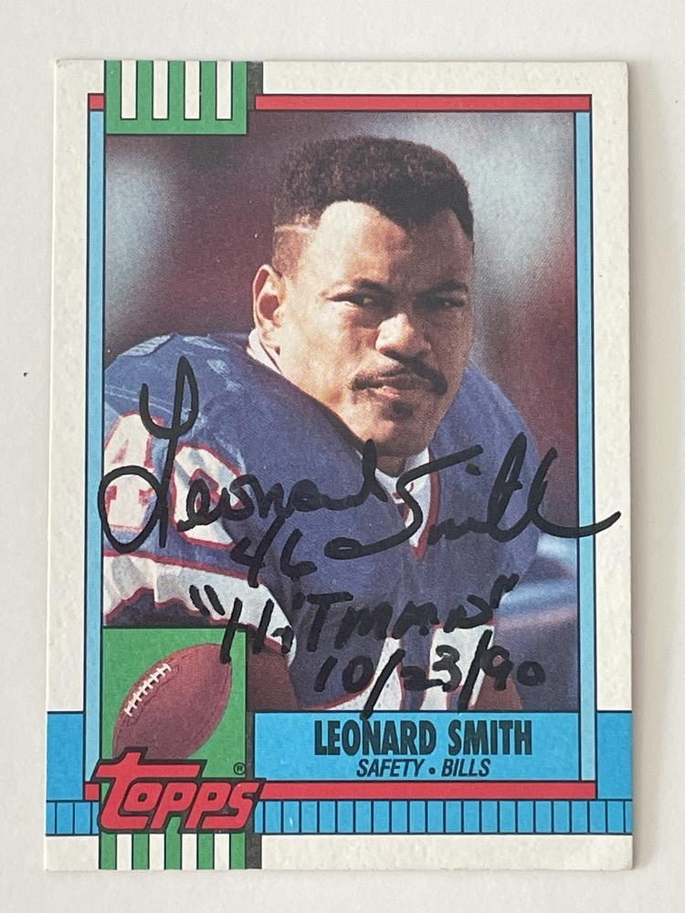 Buffalo Bills Leonard Smith 1990 Topps #194 signed card