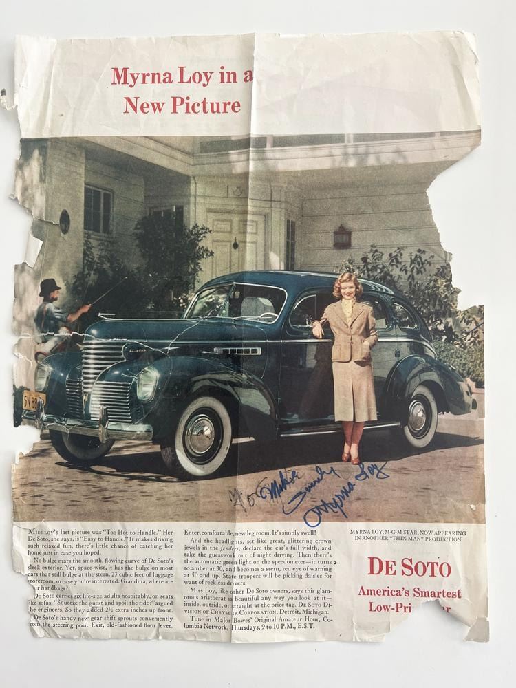 The Thin Man Myrna Loy signed magazine page