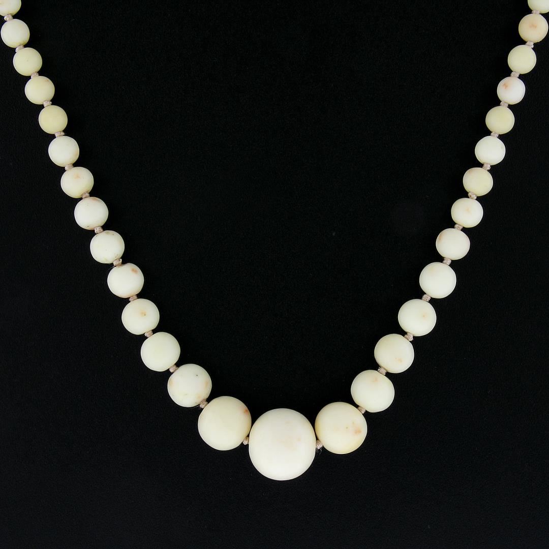 Vintage Graduated Angel Skin Coral 26.5" Necklace & 14K Gold Filigree ...