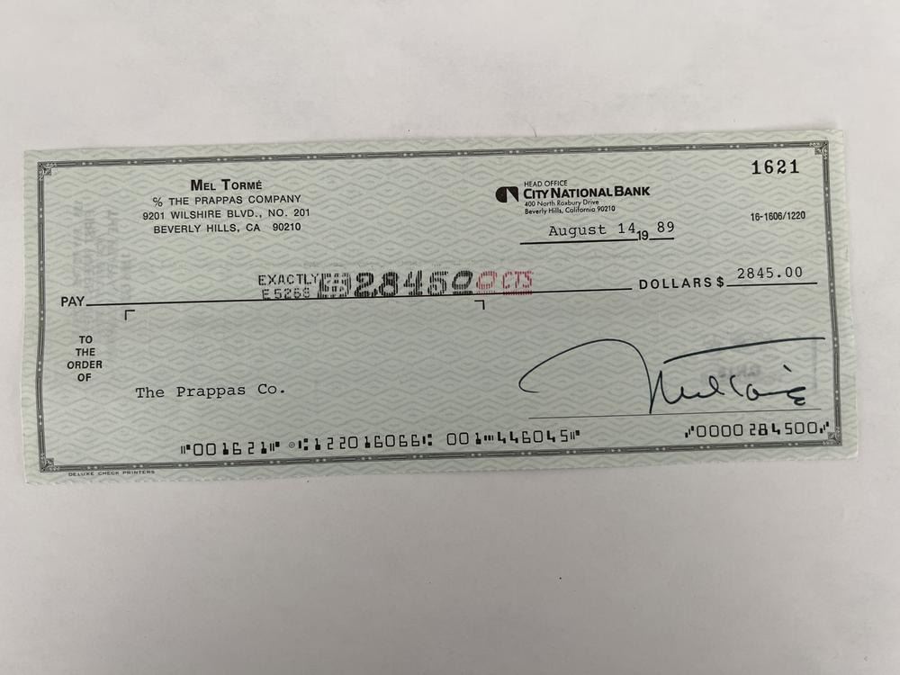 Mel Torme signed check